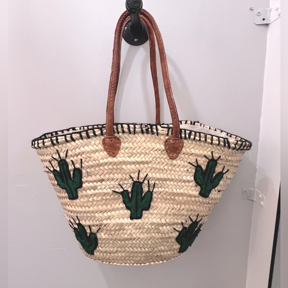 Hand Crafted | Bags | Cactus Embroidered Straw Bag Made In Morocco ...